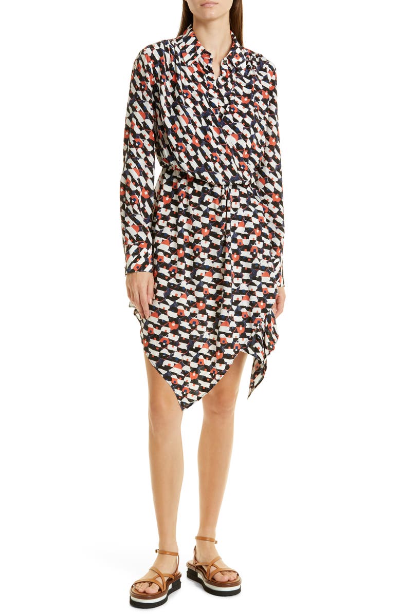 JASON WU Long Sleeve Asymmetric Hem Silk Shirtdress | Nordstromrack