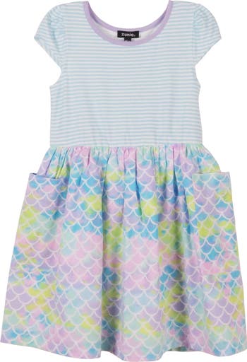 Zunie Kids' Mermaid Printed Short Sleeve Dress | Nordstromrack
