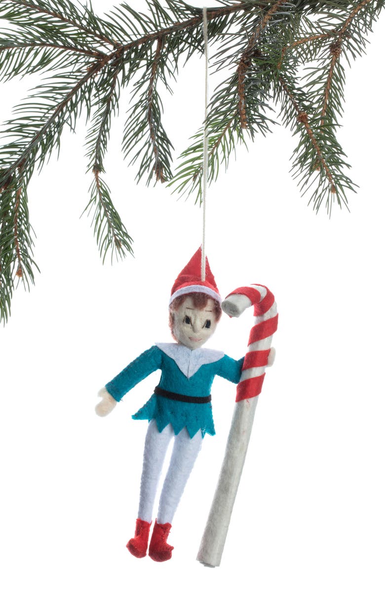 Silk Road Bazaar Handmade Elf & Candy Cane Felted Wool Ornament | Nordstrom