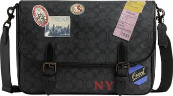 COACH HItch Patch Embellished Signature Coated Canvas Messenger Bag ...