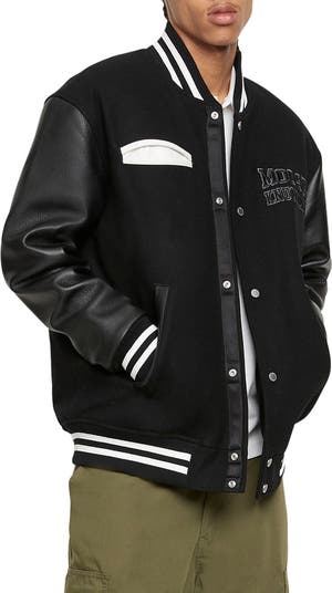Moose Knuckles Moose Wool Blend & Leather Varsity Bomber Jacket | Nordstrom