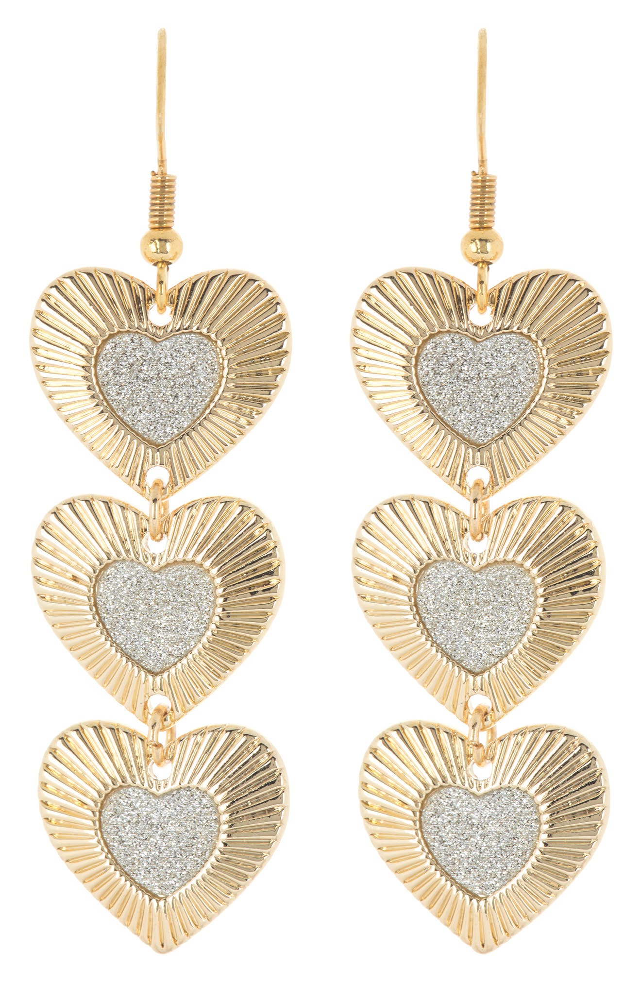Melrose and Market Glitter Triple Heart Linear Drop Earrings ...