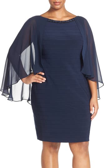 Adrianna Papell Embellished Chiffon Overlay Shutter Pleat Sheath Dress ...