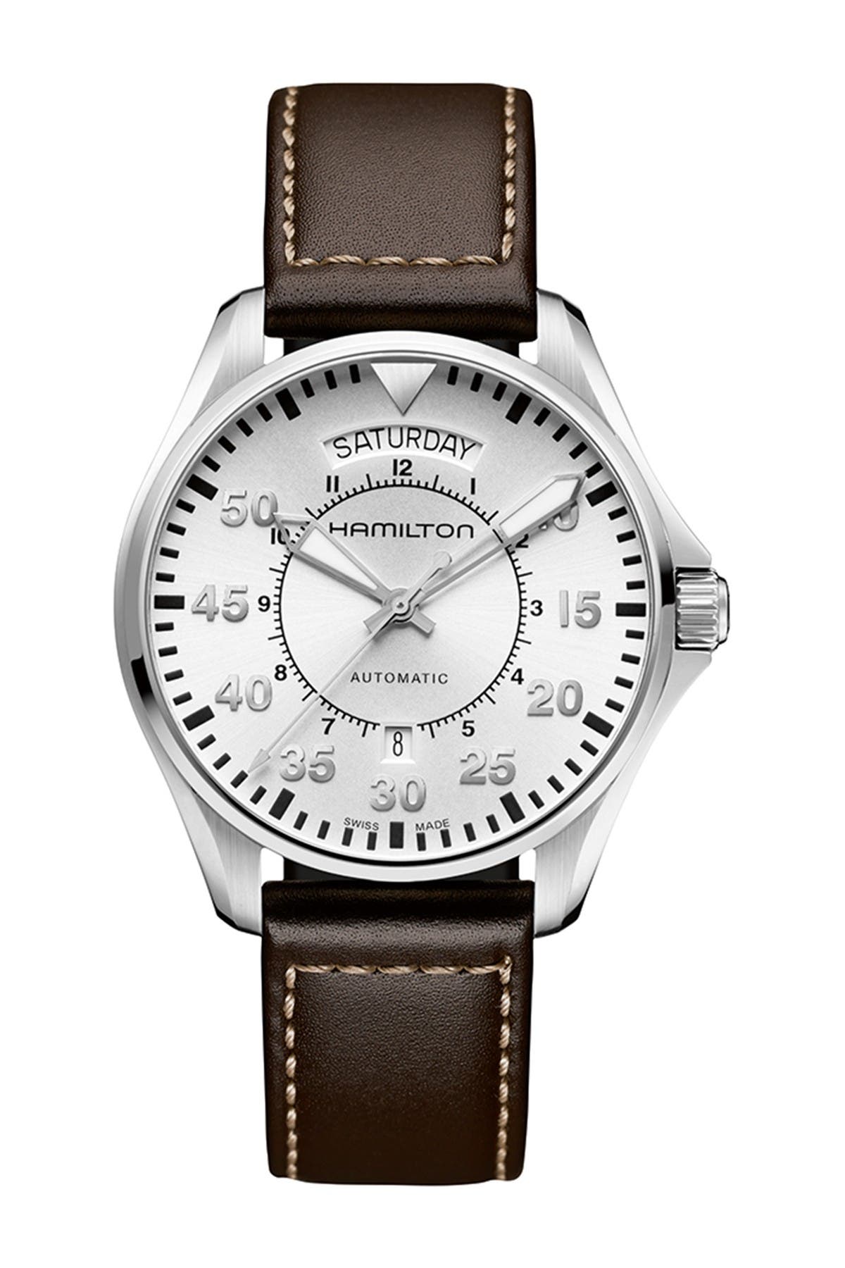 Hamilton Men's Khaki Pilot Day Date Automatic Leather Strap Watch, 42mm ...