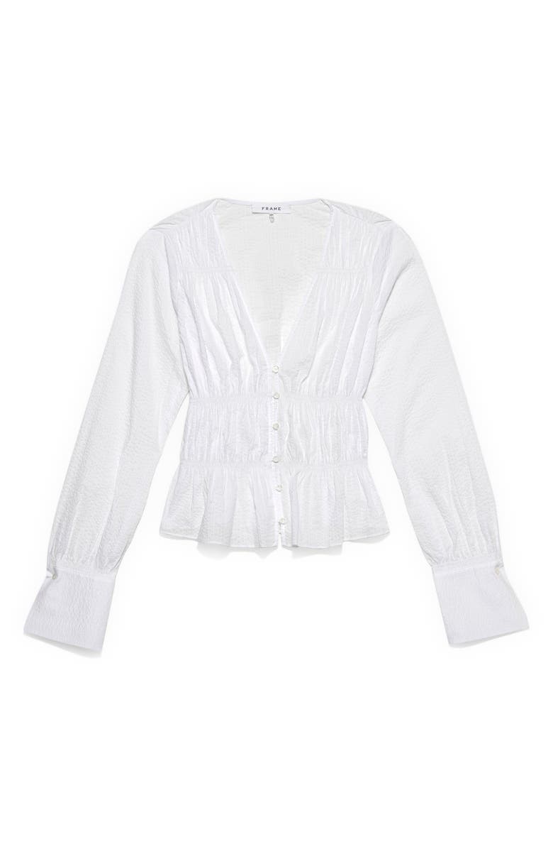 FRAME Ruched Button Front Cotton Blouse | Nordstromrack