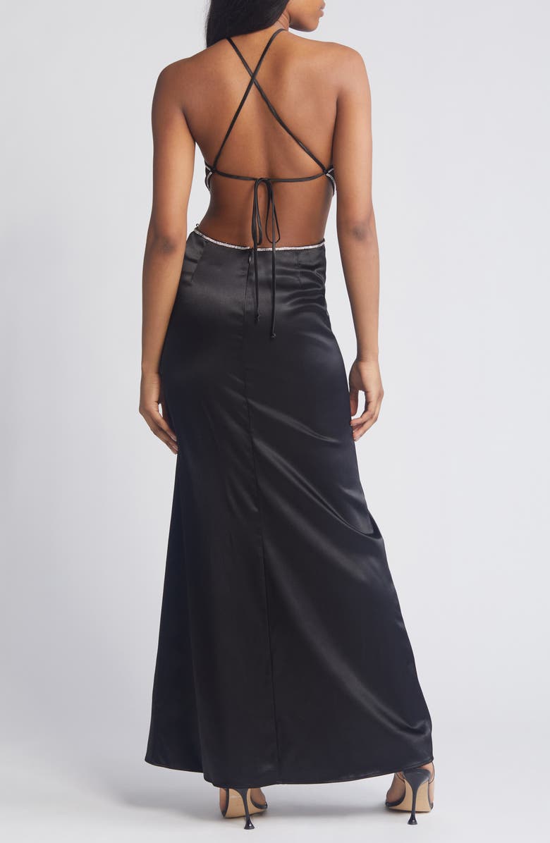Morgan & Co. Embellished Trim Cutout Satin Halter Gown | Nordstromrack
