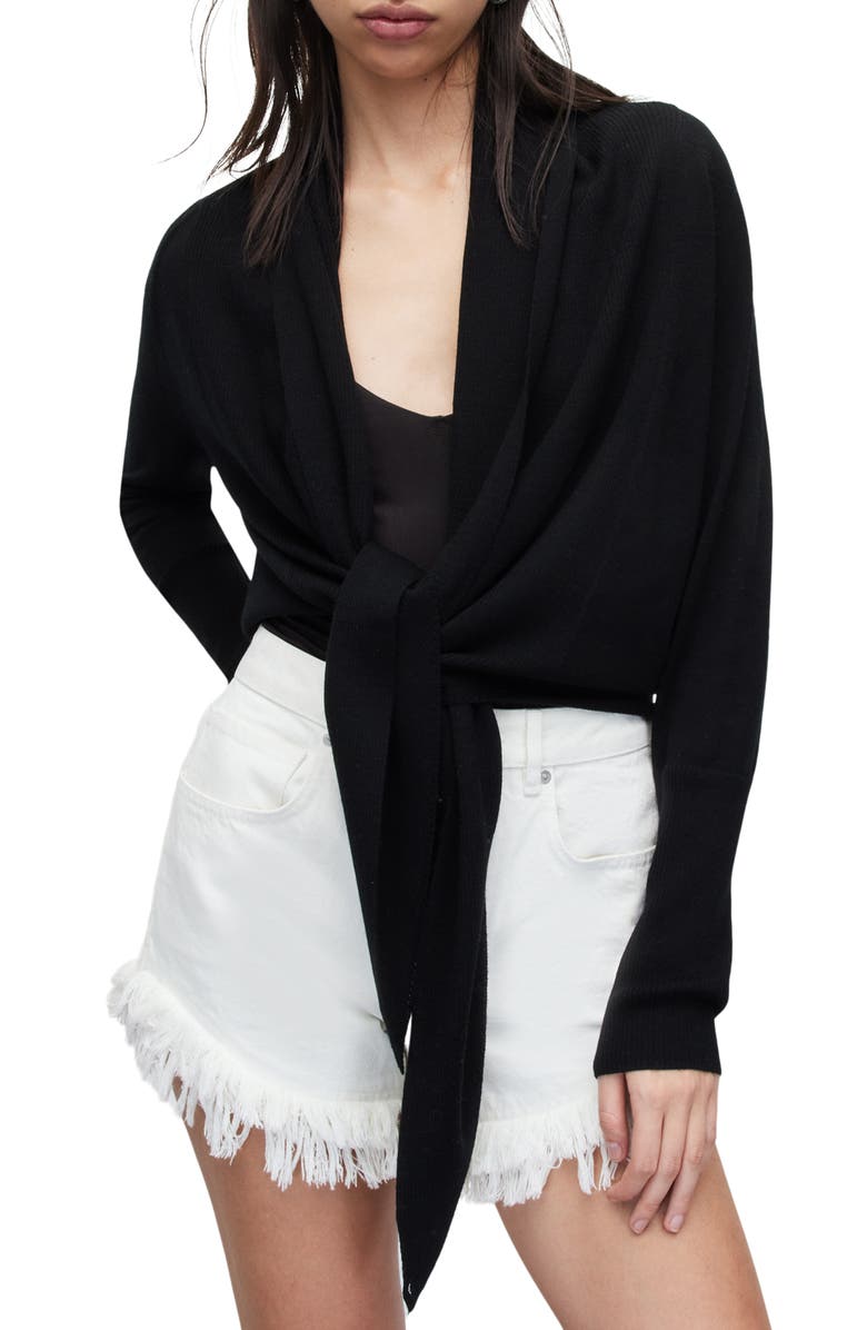 AllSaints Wasson Rib Open Front Wool Cardigan | Nordstromrack