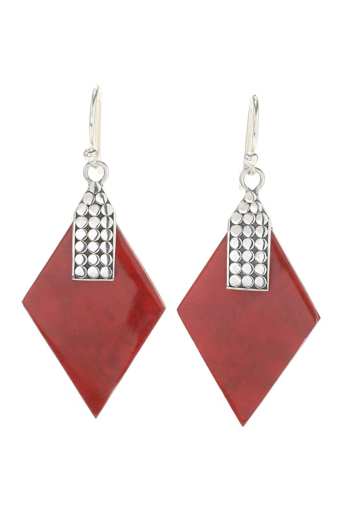 SAMUEL B. Stainless Steel Coral Diamond Shaped Dangle Earrings ...