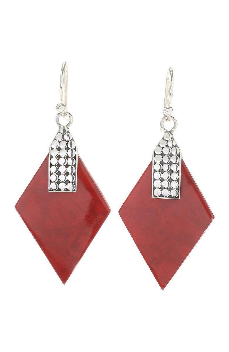 SAMUEL B. Stainless Steel Coral Diamond Shaped Dangle Earrings ...