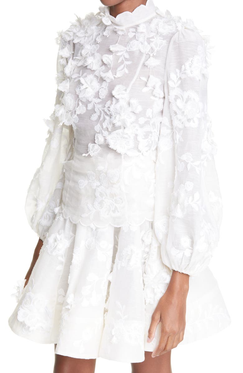 Zimmermann Postcard Appliqué Linen & Silk Blouson Sleeve Top ...