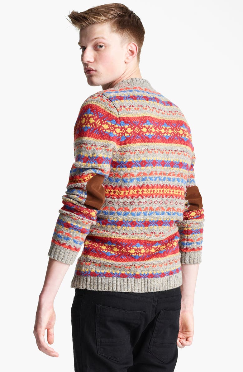 Topman Fair Isle Crewneck Sweater with Elbow Patches | Nordstrom