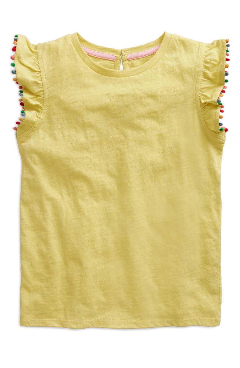 Mini Boden Kids' Pompom Trim Ruffle Sleeve Cotton T-Shirt | Nordstromrack