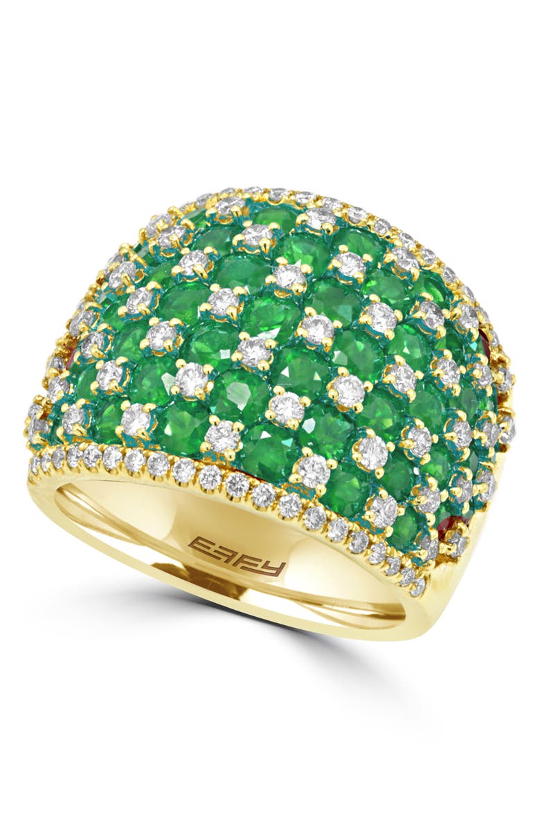 EFFY 14K Yellow Gold Diamond Emerald Ring - Size 7 - 1.22ct ...