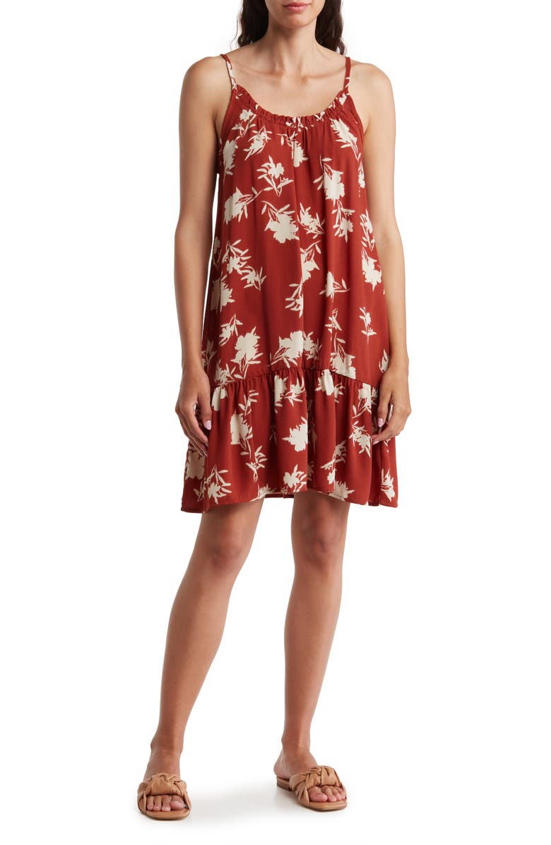 Bobeau Floral Ruffle Cami Trapeze Dress | Nordstromrack