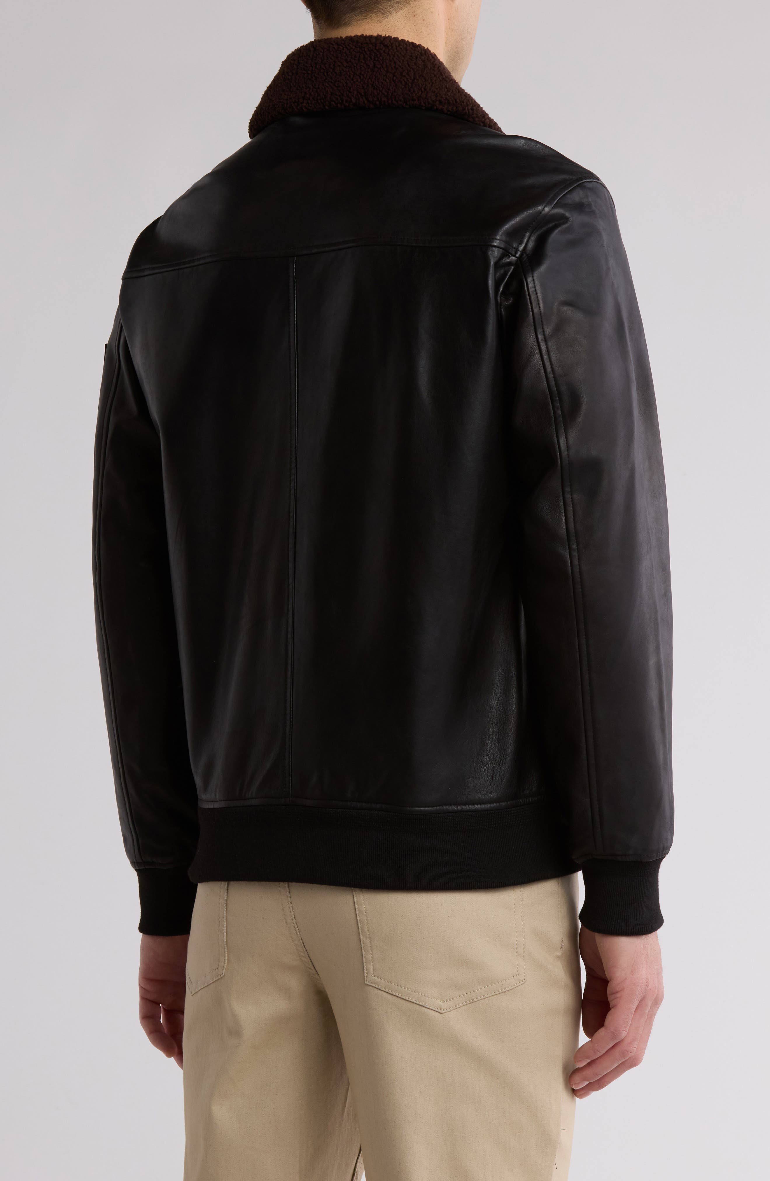 Slate & Stone Faux Shearling Collar Leather Aviator Jacket | Nordstromrack