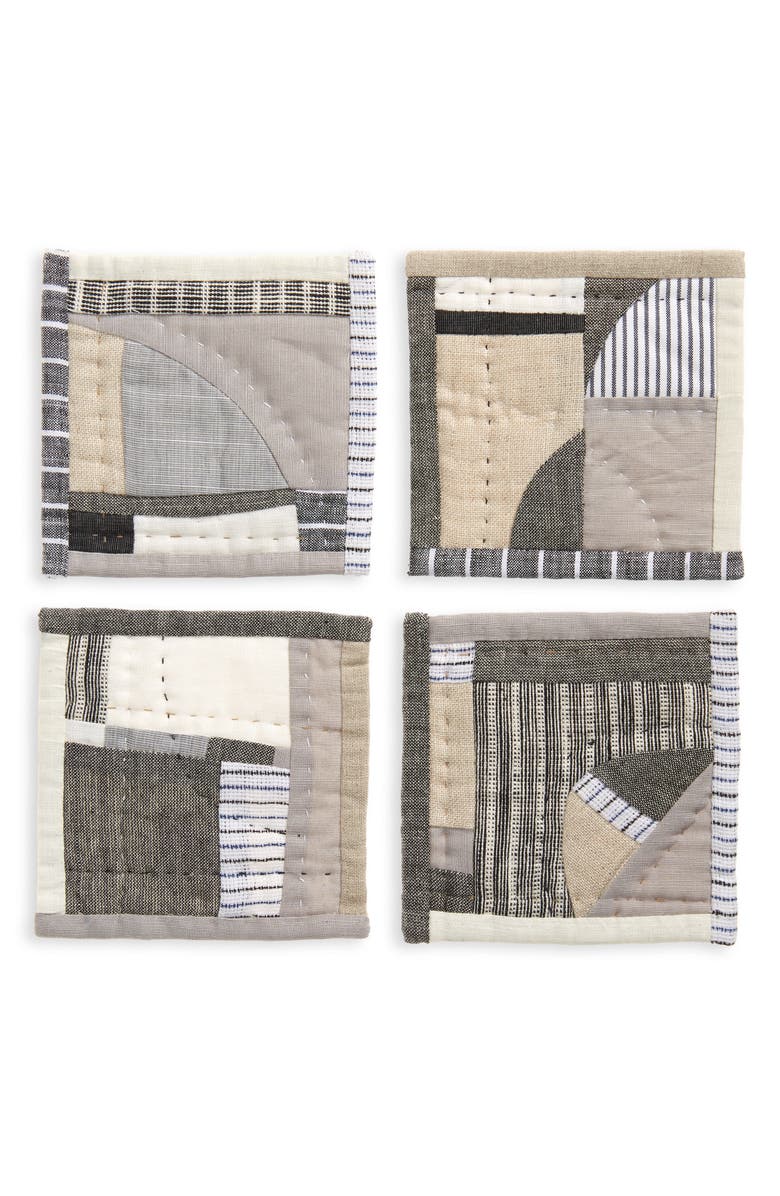 Thompson Street Studio Set of 4 Linen & Cotton Patchwork Coasters ...