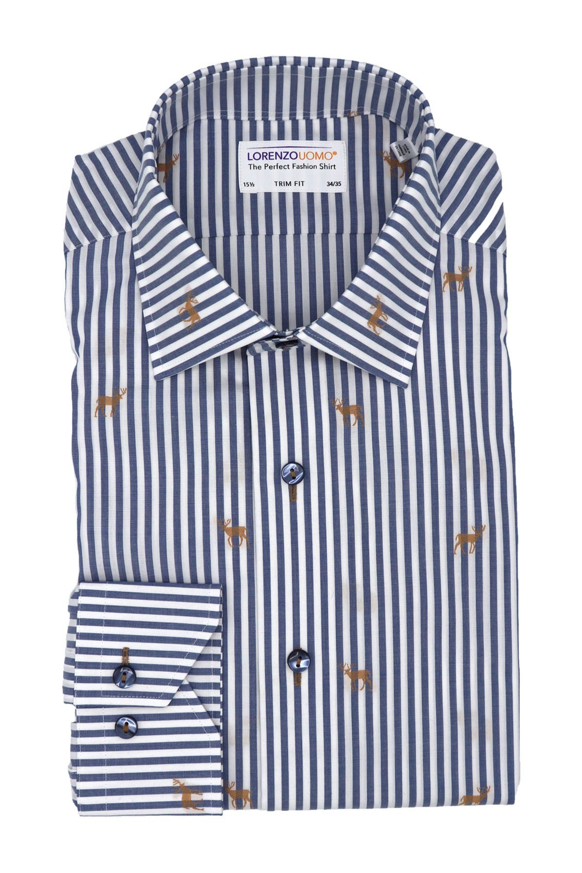 Lorenzo Uomo Easy Iron Embroidered Stripe Trim Fit Dress Shirt ...
