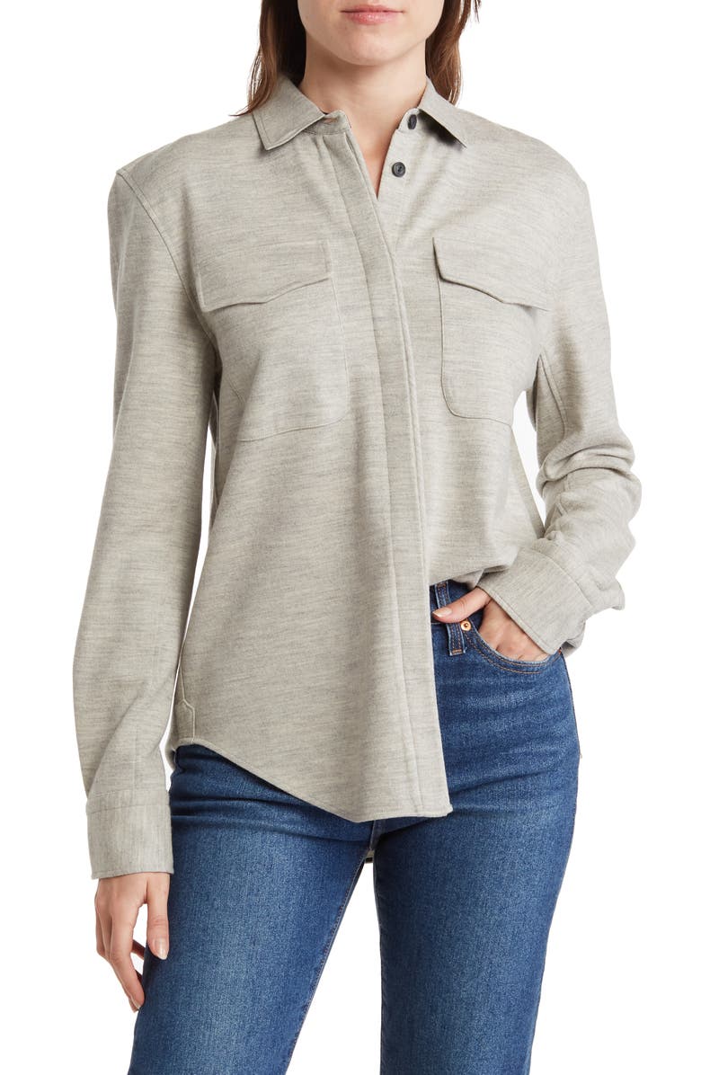 rag & bone Luisa Long Sleeve Front Pocket Wool Blouse | Nordstromrack