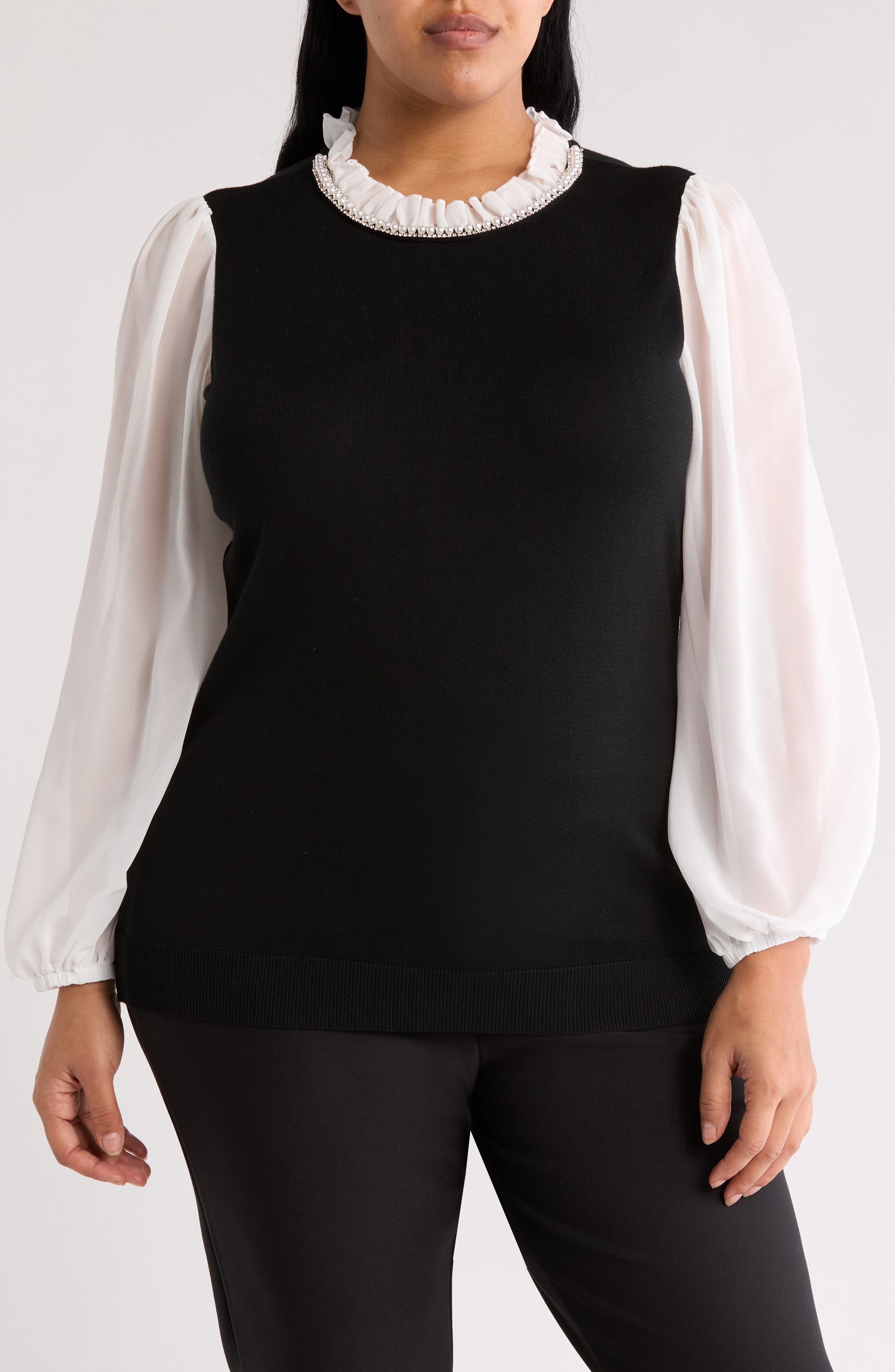 BY DESIGN Mystique Embellished Mixed Media Top | Nordstromrack