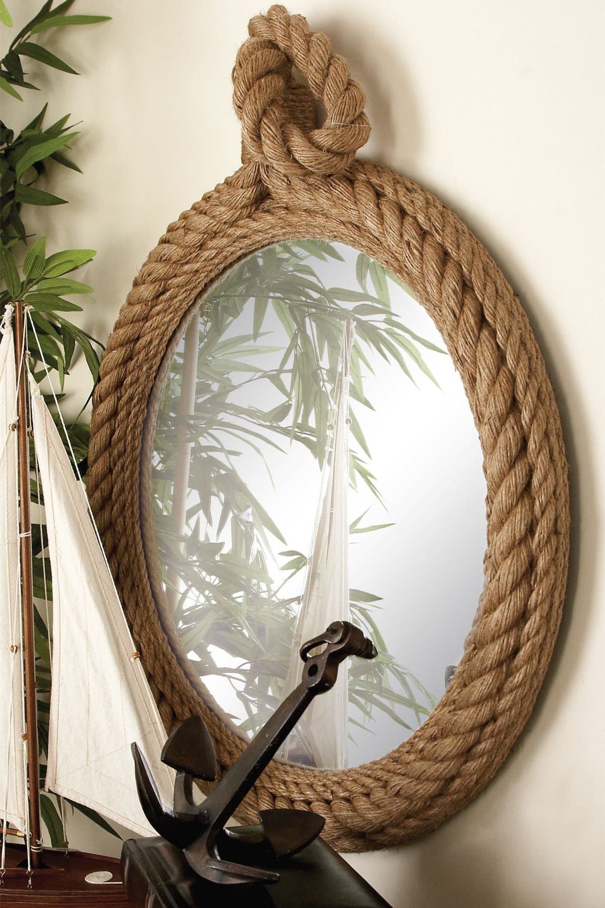 WILLOW ROW Brown Glass Wall Mirror with Rope Accents | Nordstromrack