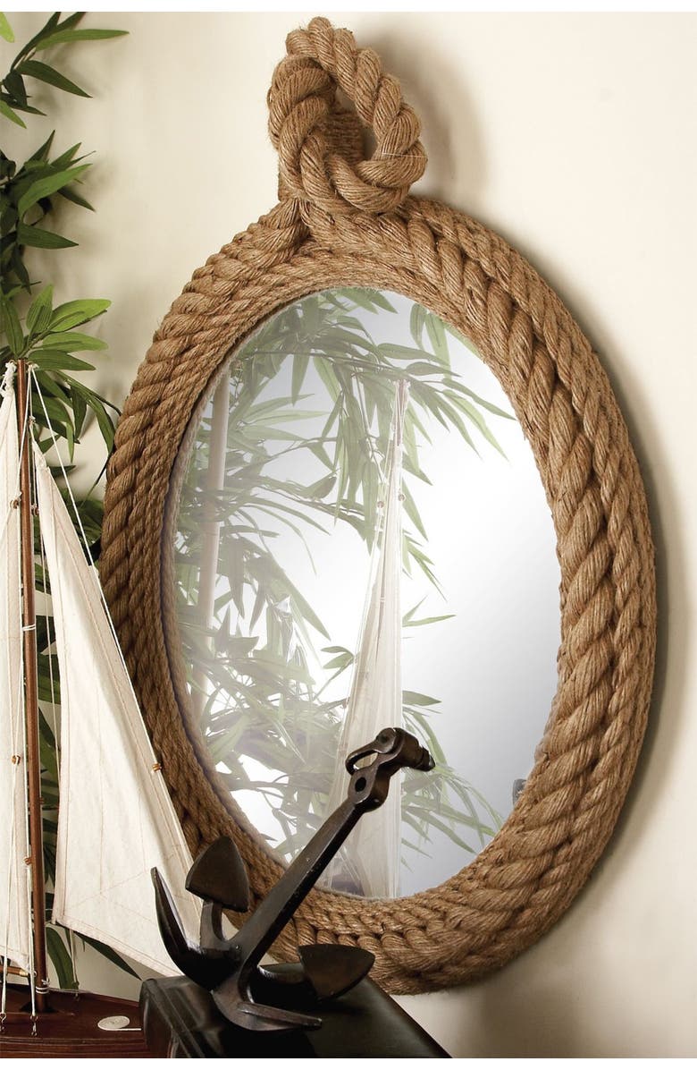 WILLOW ROW Brown Glass Wall Mirror with Rope Accents | Nordstromrack