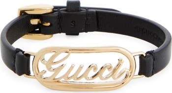 Gucci Script Logo Leather Bracelet | Nordstrom