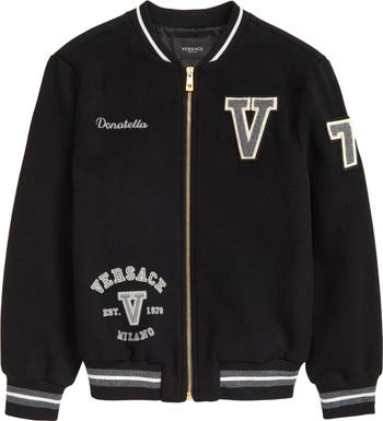 Versace Kids' Versity Logo Patch Wool Blend Varsity Jacket | Nordstrom