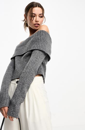 ASOS DESIGN Off the Shoulder Crop Sweater | Nordstrom