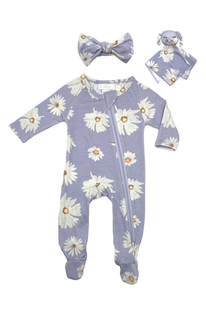 Toby Tossed Daisy Zip Footie, Headband & Lovey Set | Nordstromrack