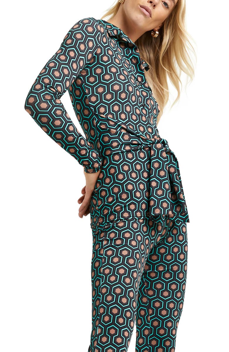 River Island Geo Print Long Sleeve Tie Front Shirt | Nordstromrack