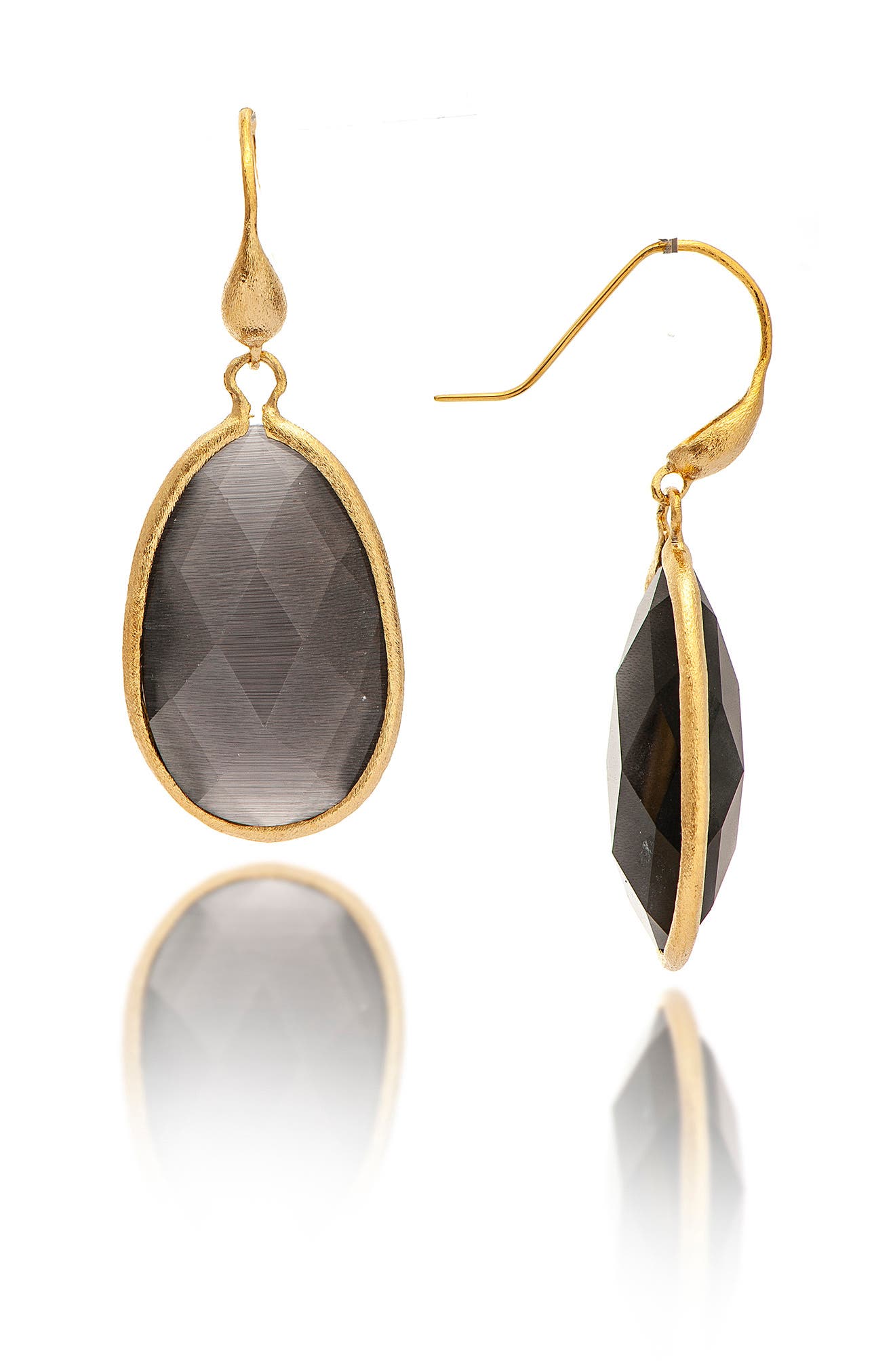 RIVKA FRIEDMAN Teardrop Grey Cat's Eye Crystal Dangle Earrings ...