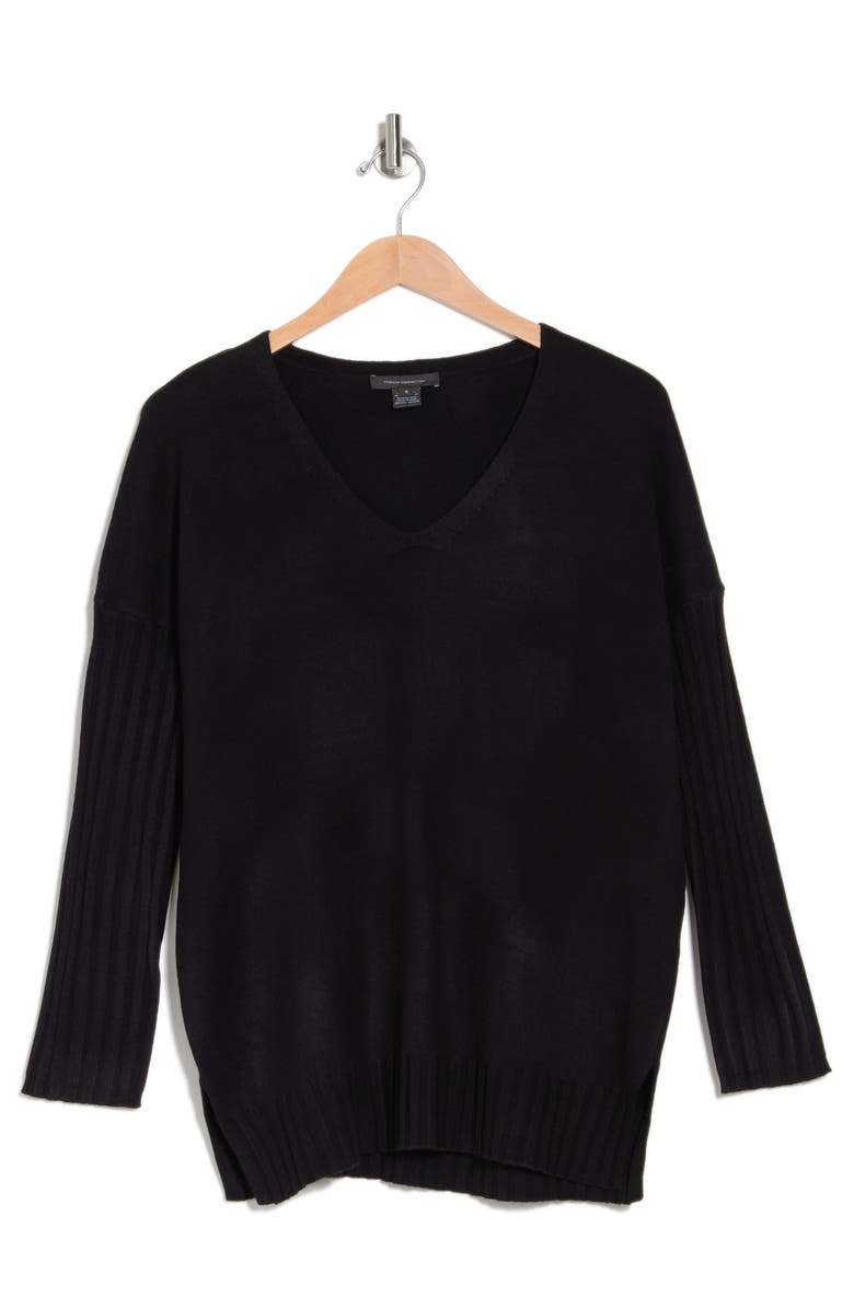 French Connection Ribbed Sleeve V-Neck Sweater | Nordstromrack