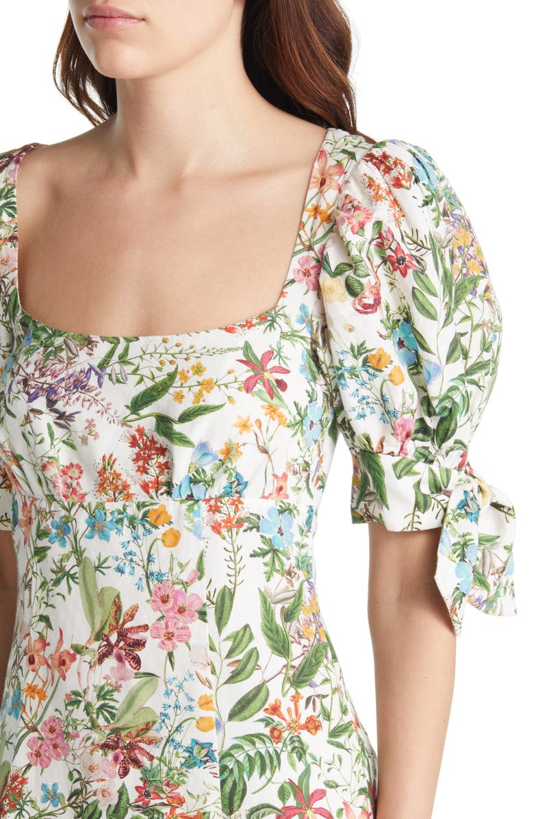 & Other Stories Floral Square Neck Puff Sleeve Linen Blend Dress ...