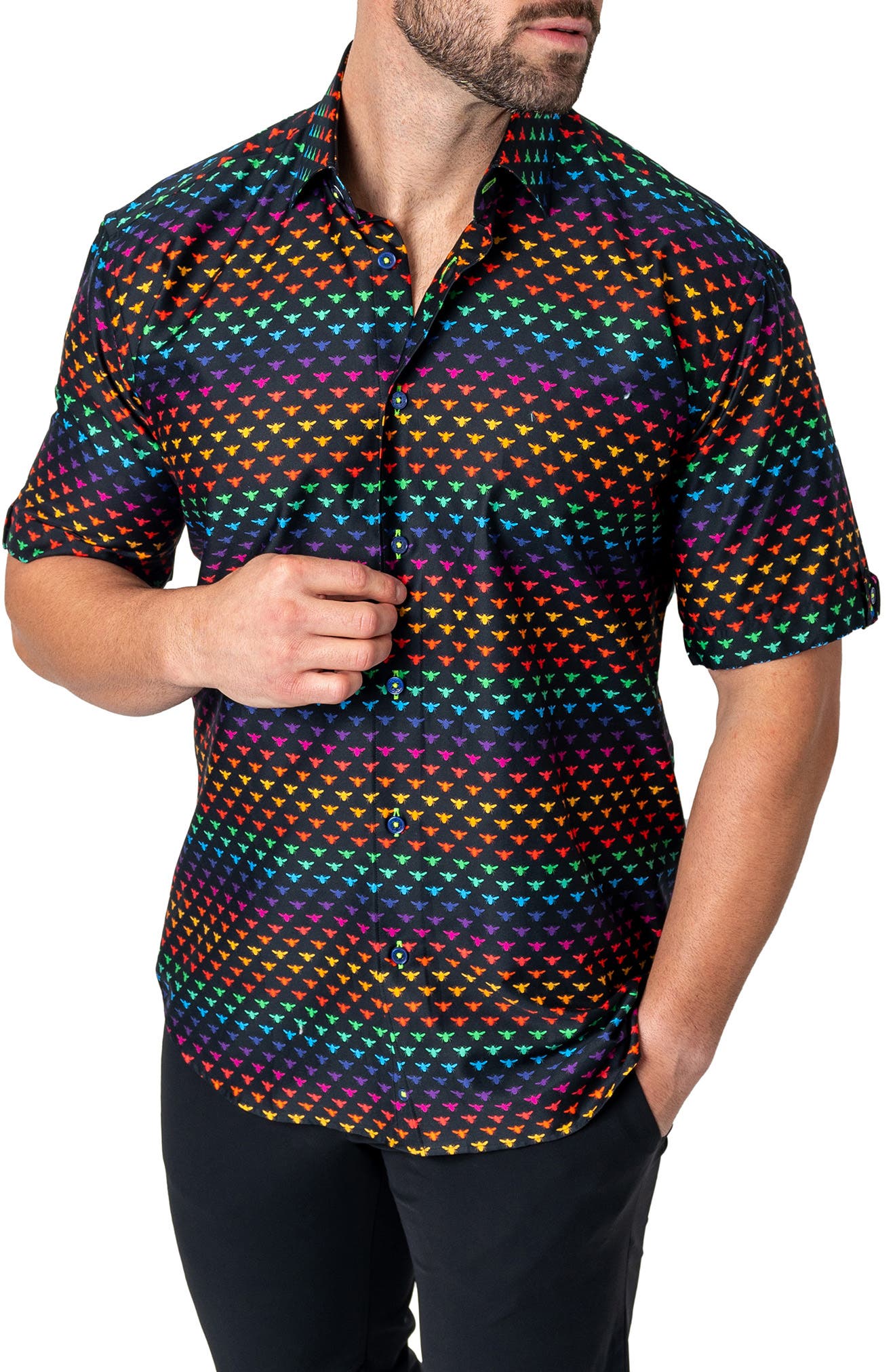 Maceoo Galileo Beerainbow Black Short Sleeve Button-Up Shirt ...