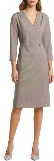 BOSS Deniva Long Sleeve Wool Faux Wrap Dress | Nordstrom
