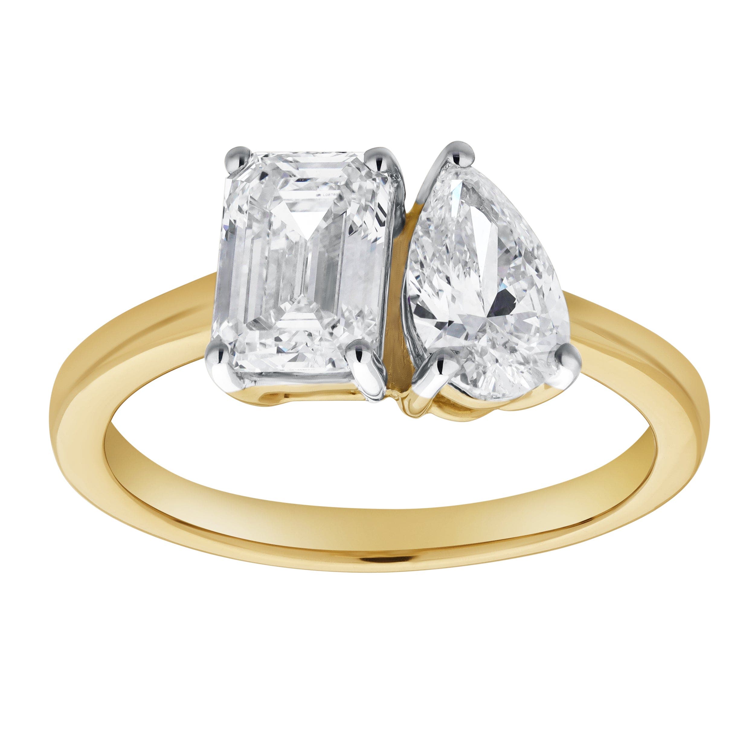 Willow 14K Gold Toi et Moi Emerald and Pear Lab Grown Diamond Ring - 2 ...