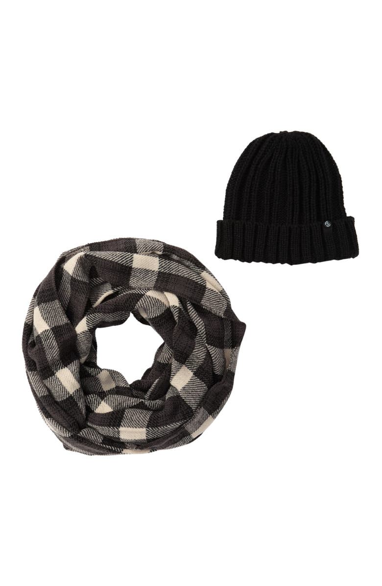 MODENA Rib Knit Beanie & Airspun Plaid Infinity Scarf 2-Piece Set ...
