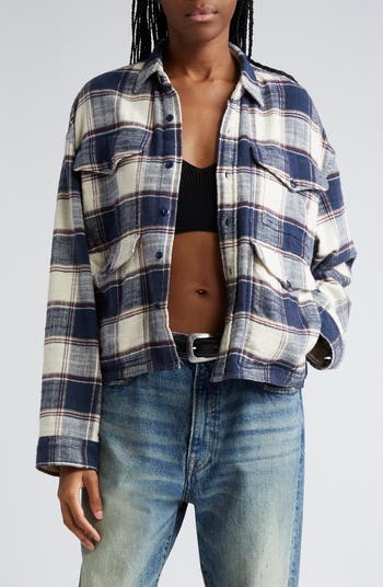 R13 Plaid Multipocket Crop Overshirt | Nordstrom