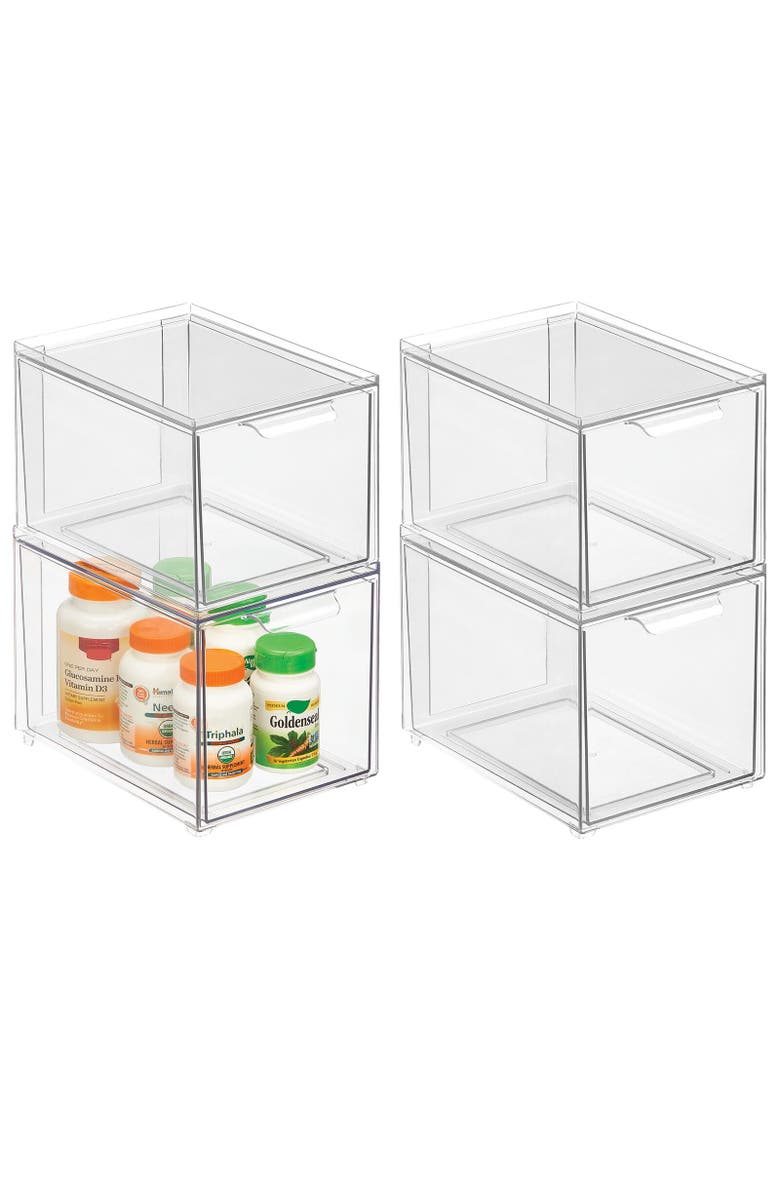 mDesign Plastic Stackable Bathroom Storage Organizer with Drawer, 8 x 6 ...