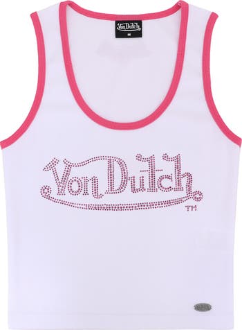 Von Dutch Rhinestone Logo Stretch Cotton Tank | Nordstromrack