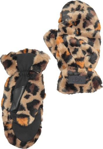 UGG® UGG Faux Fur Leopard Print Mittens | Nordstromrack