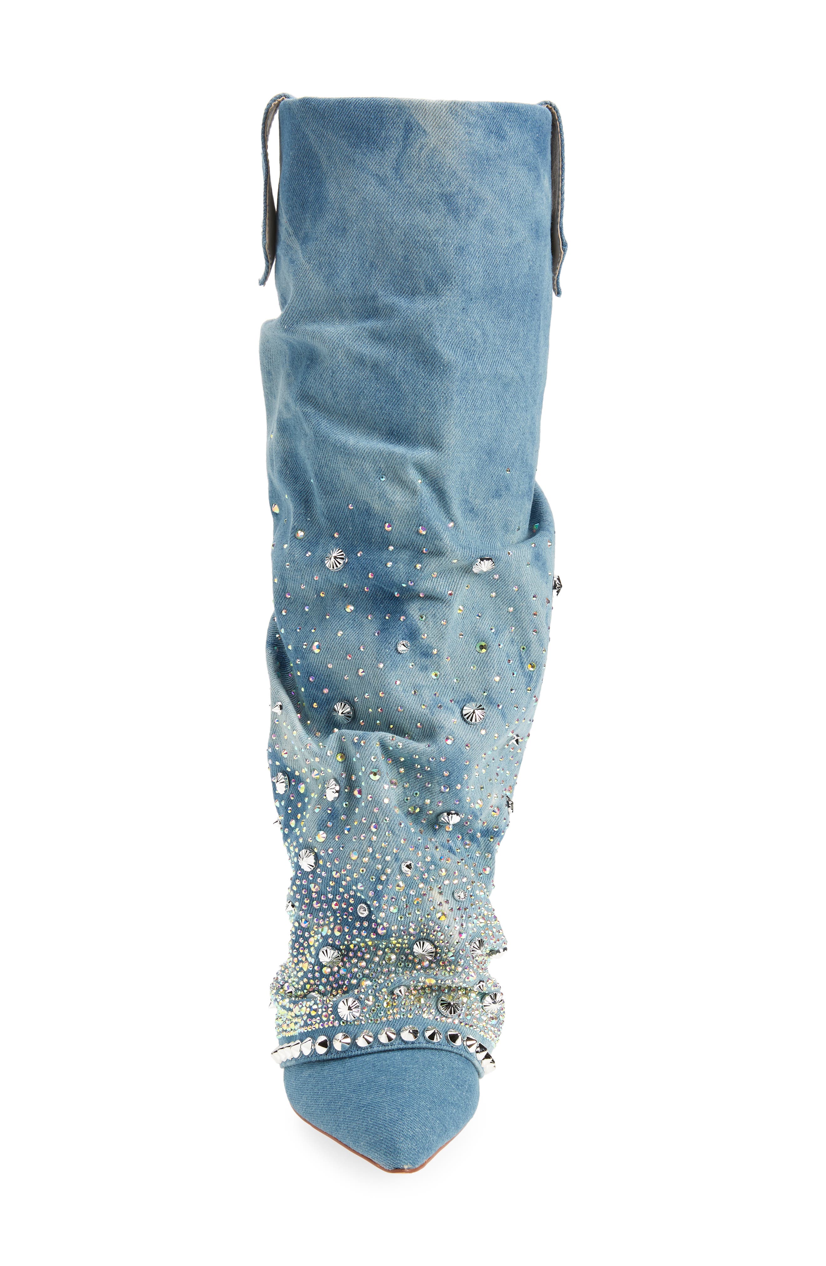 AZALEA WANG Allo Denim Sleeve Pointed Toe Boot (Women) | Nordstromrack