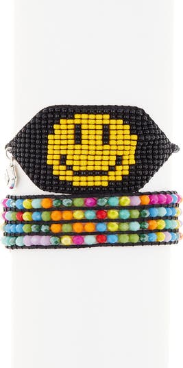 Ayounik Smiley Face & Crystal Beaded Adjustable Bracelet Set ...