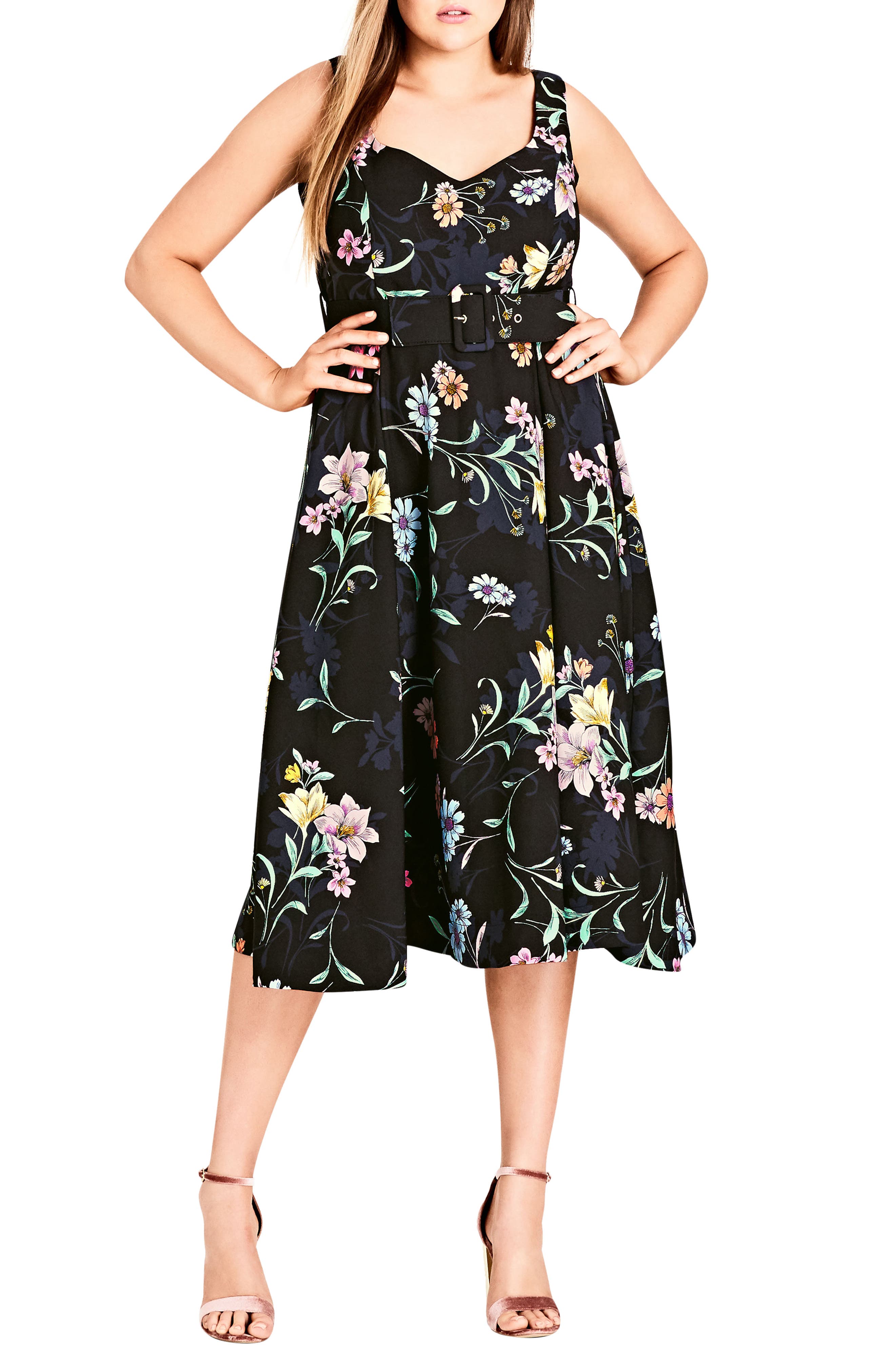 City Chic Sketch Love Floral A-Line Dress | Nordstromrack