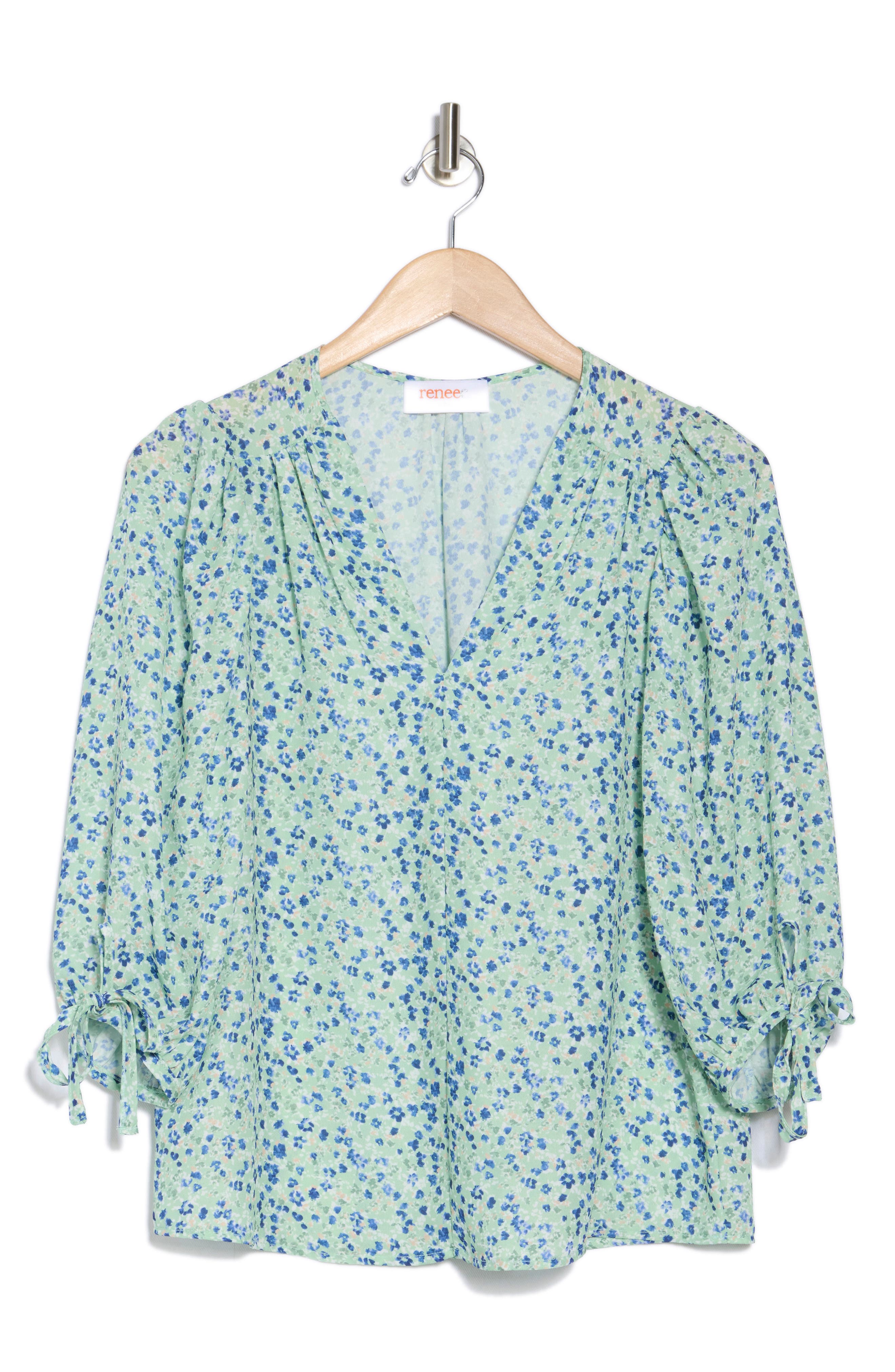 Renee C Ditsy Floral V-Neck Long Sleeve Top | Nordstromrack
