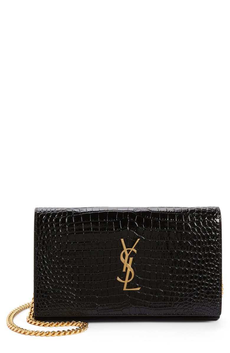 Saint Laurent Croc Embossed Leather Wallet on a Chain | Nordstrom