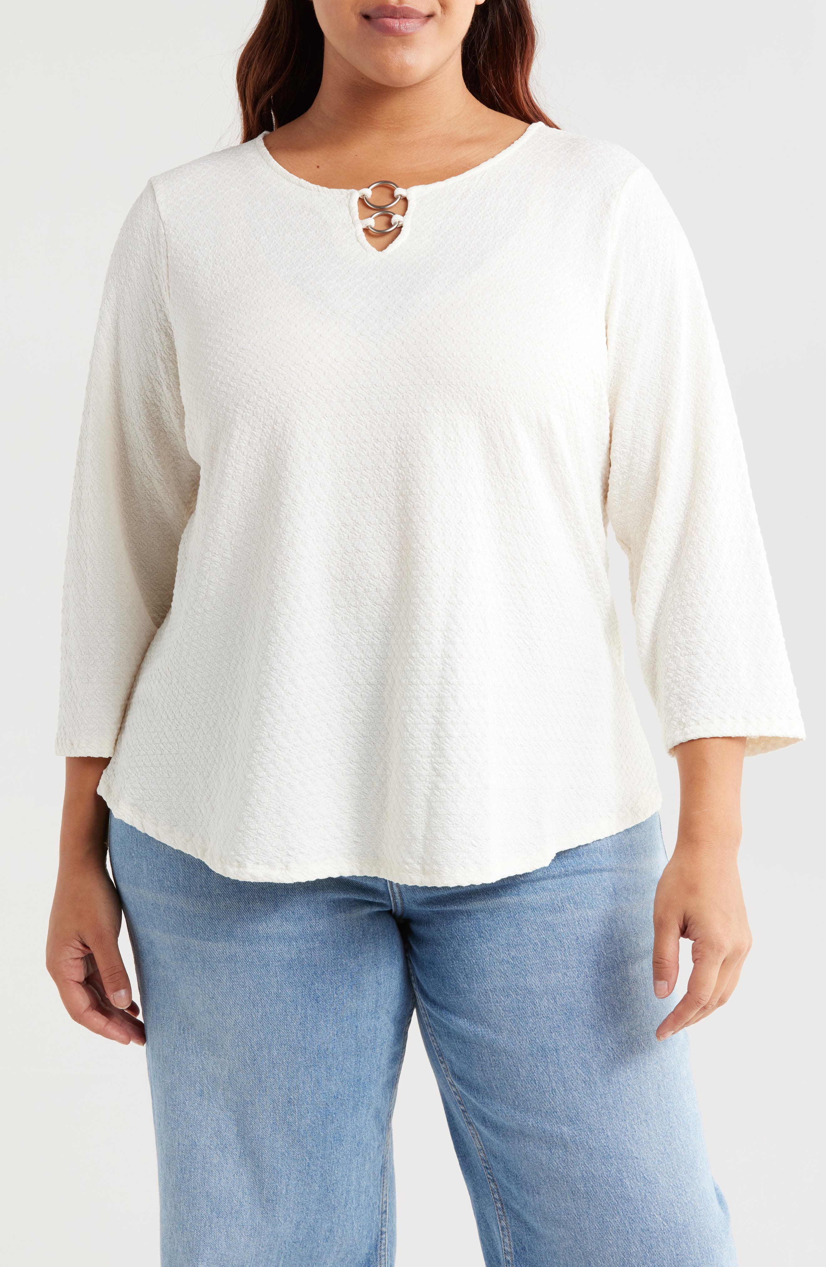 RUBY RD Keyhole Long Sleeve Textured Top | Nordstromrack