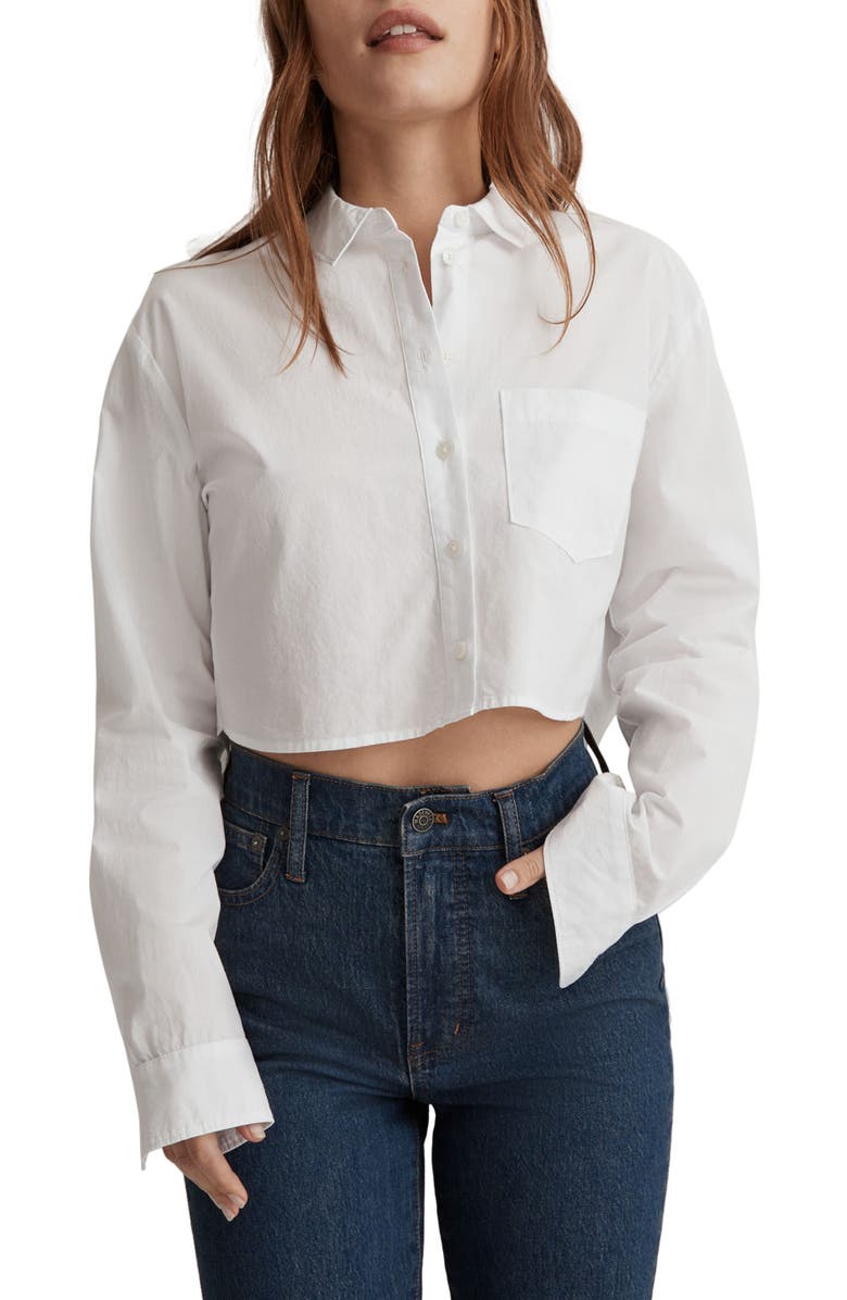 Madewell Oversize Cotton Poplin Crop Button-Up Shirt | Nordstromrack