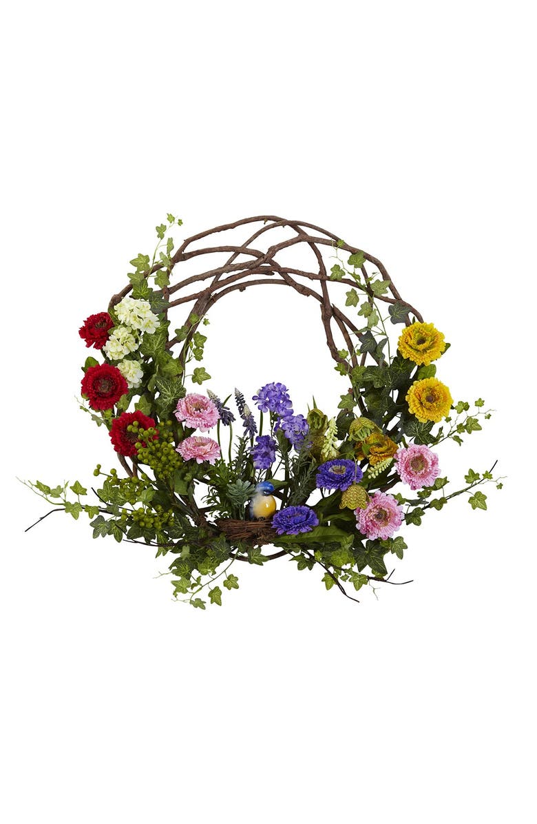 NEARLY NATURAL Multi 22" Spring Floral Wreath | Nordstromrack