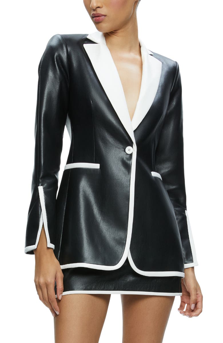 Alice + Olivia Breann Contrast Trim Fitted Faux Leather Blazer | Nordstrom